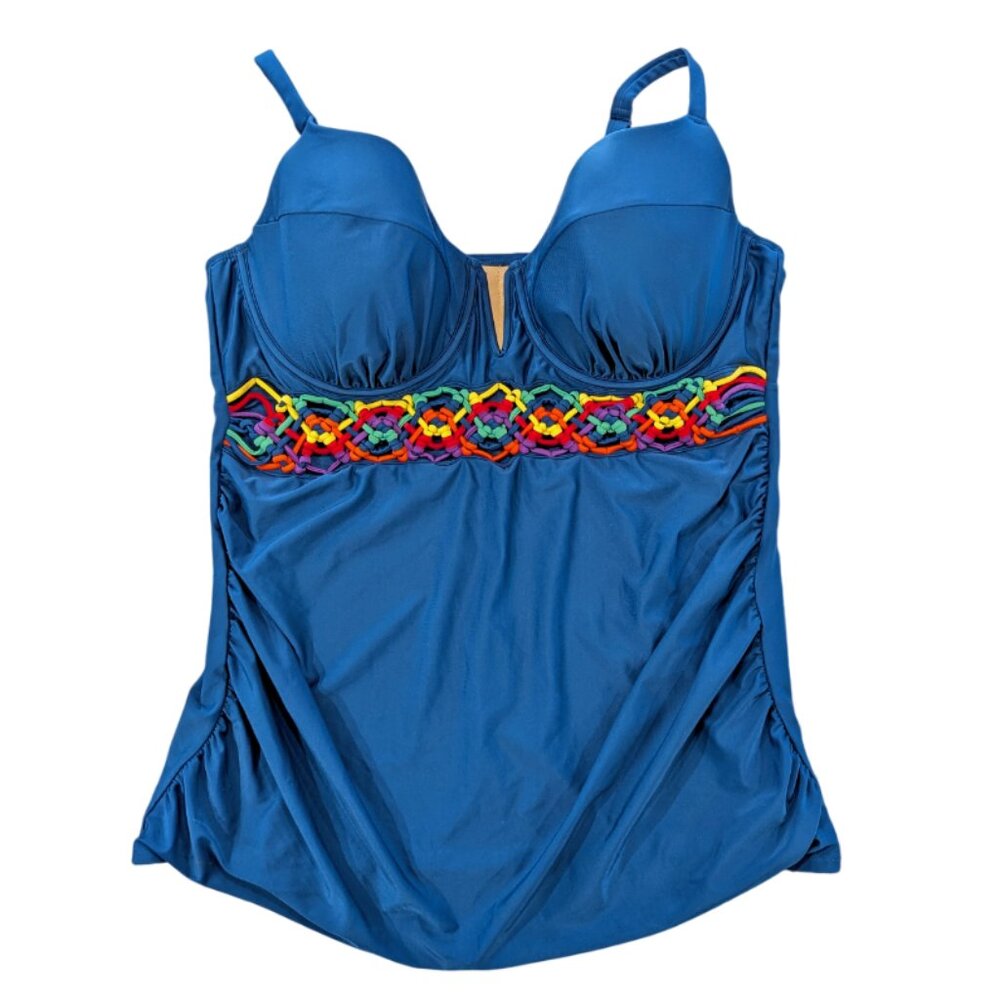Cacique Macrame Tankini Swim Top 44dd Poseiden Blue M… - Gem